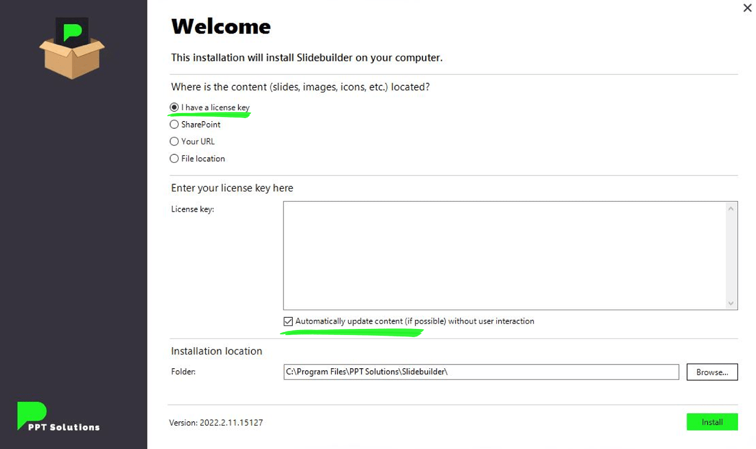 Slidebuilder - User installation